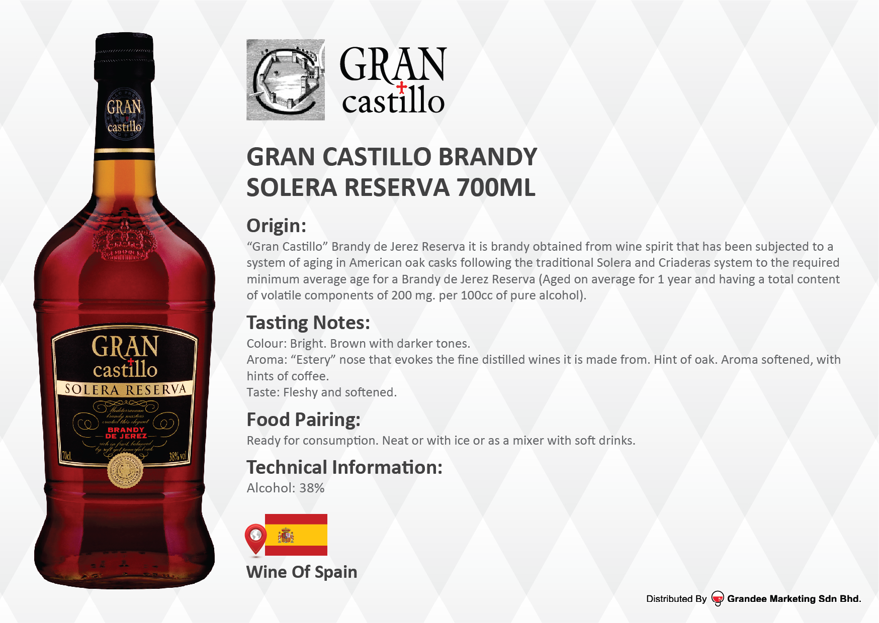 GRAN CASTILLO BRANDY SOLERA RESERVA 700ML - Grandee Marketing Sdn Bhd
